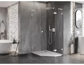 Mexen Lunar, L pravý výklopný pětiúhelníkový sprchový kout 80 x 100 cm, 8mm čiré sklo, bílý profil, 831L-080P-100L-20-00-P