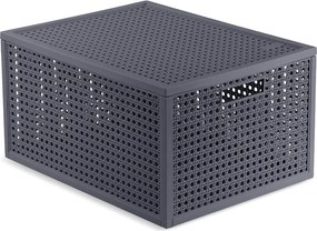 Tmavě šedý úložný box s víkem z recyklovaného plastu 30x38x21 cm Kaya – Curver