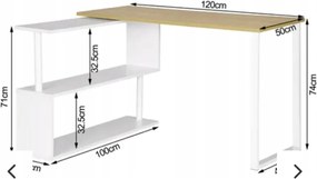 Psací stůl Metal a Mdf s policemi Woltu 120x100x74 cm Světlý dub