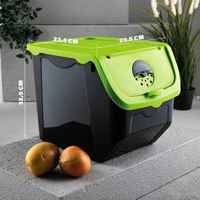 Orion Skladovací černý box na cibuli a brambory,zelené víko (12l)