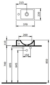 BOCCHI Milano Mini - Umyvátko bez přepadu, otvor na baterii vlevo, 370x230 mm, bílá lesklá