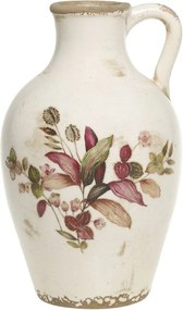 Béžová antik keramická váza s květy a ouškem Florac - Ø 16*26 cm