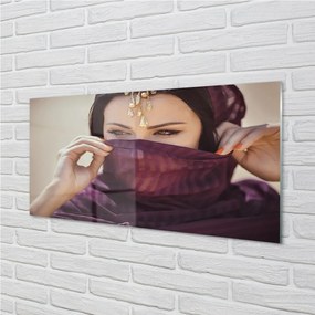Obraz na skle Žena purple Materiál 120x60 cm