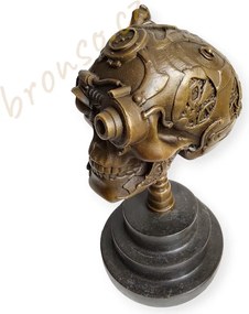 Steampunková lebka – bronzová soška hlavy robota, originální umělecká dekorace v industriálním stylu