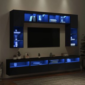 8dílná obývací stěna s LED osvětlením černá - Default Title