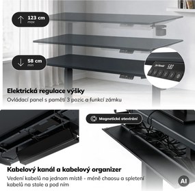 Elektrický stůl s regulací výšky ergonomický antracitový,1600x800 mm: ARIA