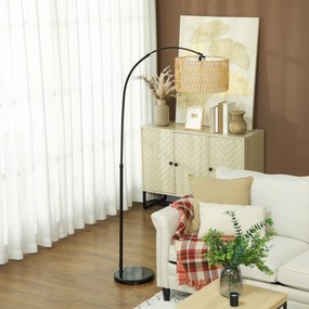 HOMCOM Stojací lampa s kloboukem z konopného provazu, výškově nastavitelná, nožní spínač, kov, černá