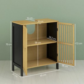 HOMCOM Podložková skříňka pod umyvadlo, koupelnová skříňka se zásuvkami 60 x 30 x 70 cm v černé a přírodní bambusové barvě