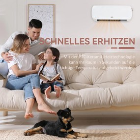 HOMCOM Topný ventilátor na stěnu 2000W s dálkovým ovládáním, 2 topné režimy, LED displej, 12hodinový časovač pro koupelnu 820-254