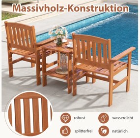 Costway 3dílná dřevěná bistro sada se 2 židlemi, stolem a otvorem pro skupinu