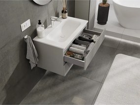 Mexen Rivel, koupelnová skříňka 80 cm s umyvadlem Vela, 2 zásuvky, drážkovaná, šedá matná/bílá, 91A20-08047-2-BFF62-W23M01