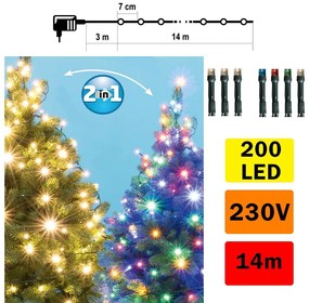 FK technics LED Vánoční řetěz venkovní 200xLED/5 funkcí 17m IP44 teplá bílá/multicolor FK0187