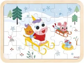 JANOD Dřevěné puzzle Sáňkování / Hledání rozdílů / 24 dílků / 27,5x20