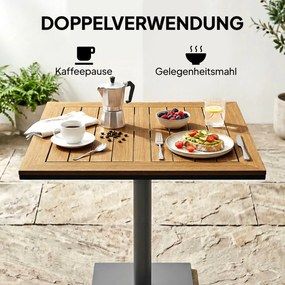 Odkládací stolek 70 x 70 cm odolný proti povětrnostním vlivům Zahradní stolek se vzhledem dřeva Široká podnož, čtvercová Přírodní dřevo
