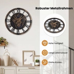 Costway Ø68 cm Kovové nástěnné hodiny Římské číslice Silent Tree of Life Obývací