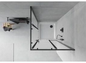 Mexen Rio čtvercový sprchový kout 90 x 90 cm, Vzor jinovatky, Černá + sprchová vanička Flat, Bílá - 860-090-090-70-30-4010B
