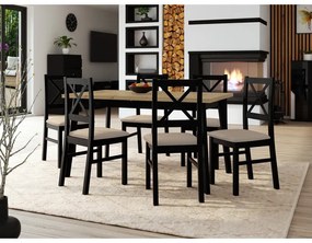 Stůl se 6 židlemi - AL43, Barva dřeva: dub artisan - L, Potah: Zetta 300, Barvy nožiček: Bíla