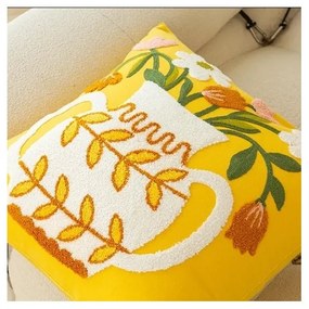 Flamenco Mystique Polštářový Povlak 45 x 45 cm, Žlutý s Motivem Květin, 100% Polyester