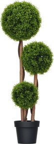 Umělý strom HOMCOM, Umělá rostlina, Zelený buxus se 3 koulí z bambusových listů, Včetně květináče, Pro vnitřní i venkovní použití, Výška 110 cm, Bez m