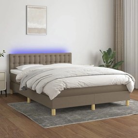 Box Spring Postel S Matrací A Led Textil Taupe tlačítka 140 x 200 cm