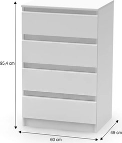 4 šuplíková komoda, bílá, HANY NEW 014