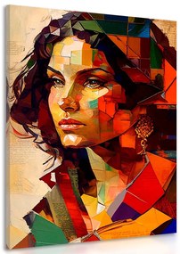 Obraz profil ženy v patchwork designu - 40x60