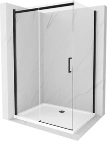 Mexen Omega, sprchový kout s posuvnými dveřmi 130 (dveře) x 100 (stěna) cm, 8mm čiré sklo, černý profil + slim sprchová vanička bílá s černým sifonem, 825-130-100-70-00-4010B