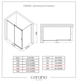 CERANO - Sprchový kout Santoro L/P - černá matná, grafitové sklo - 130x90 cm - posuvný