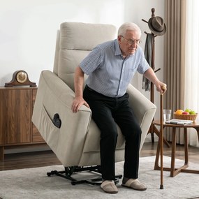 HOMCOM Relaxační křeslo s elektrickou asistencí při vstávání, masáží a teplem, křeslo z chenillu s pružinovým jádrem, šedohnědé