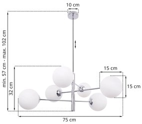 Závěsné svítidlo FLORENCE, 6x bílé skleněné stínítko, CH, N