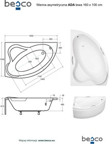 Besco ADA 160 cm VANADA160L vana bez nožiček levá Koupelny Bernold