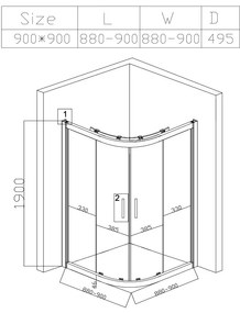 BPS-koupelny Čtvrtkruhový sprchový kout HYD-RK01B 90x90 černá/transparent - bez vaničky