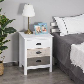 HOMCOM Moderní Noční Stolek s 3 Zásuvkami 50x38x65 cm Bílý | Aosom