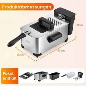 Costway 3 L Elektrická fritéza vyrobená z nerezové oceli 2000 W Fritéza Olejová