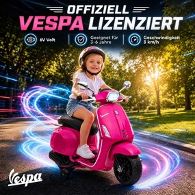 Dětská elektrická motorka AIYAPLAY pro děti od 3 let s licencí Vespa, bateriová motorka 6V s USB, MP3, LED světlem, FM rádiem, rychlostí 3 km/h a nos…