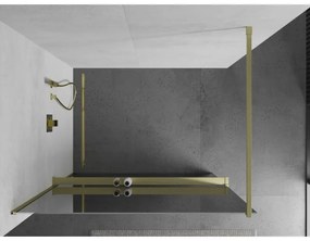 Mexen Kioto+, sprchová zástěna Walk-In s poličkou a věšákem 120 x 200 cm, 8mm sklo vzor zrcadlo, zlatý matný profil, 800-120-121-55-50