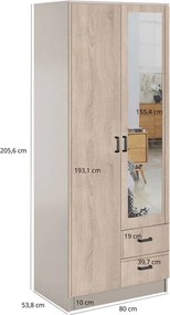 Skříň se zrcadlem 2D2S kašmír / dub sonoma Kami
