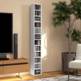 HOMCOM Úložný sloupec na CD a DVD, regál s 12 přihrádkami, kapacita max. 204 CD, 21 x 20 x 175 cm, bílá