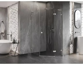 Mexen Lunar, L pětiúhelníkový sprchový kout naklápěcí vpravo 80 x 90 cm, 8mm čiré sklo, ocelový profil, 831L-080P-090L-97-00-P