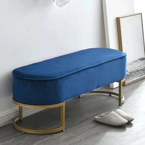 Designová lavice MIRILA NEW sametová látka Velvet modrá, kov gold chrom zlatý