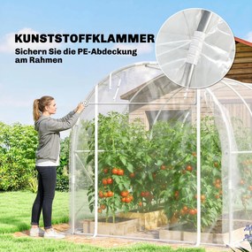 Skleník Polytunnel, průchozí skleník s pozinkovaným ocelovým rámem a krytem z PE odolným proti UV záření, průhledný