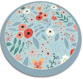 Kulatý vnitřní vinylový koberec luční květiny