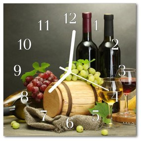Skleněné hodiny čtvercové Hrozny pro víno 30x30 cm