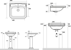 Kerasan Kerasan, WALDORF keramické umyvadlo 60x55cm, černá matná, 4140K7