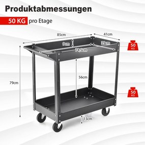 Costway Kovový dílenský vozík se 2 úrovněmi a madlem víceúčelový, černý