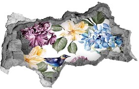 Wallmuralia Nálepka 3D díra na zeď Květiny a ptáci 95x73 cm