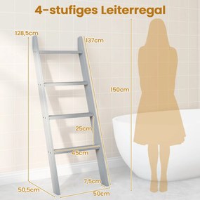 Costway Držák ručníků 4patrový stropní žebřík ze dřeva – 50 × 7,5 × 136,7 cm