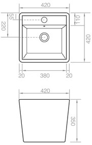 Bathco 4059 - Umyvadlo na desku GENOVA 42x42 cm porcelán/bílá