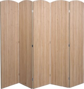 Bambusový paraván HWC-O30, dělící stěna, 5 panelů, 170 × 204 cm – hnědá