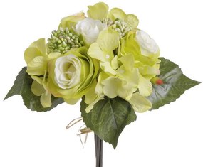 kytice růží a hortenzií - zelená + bílá
